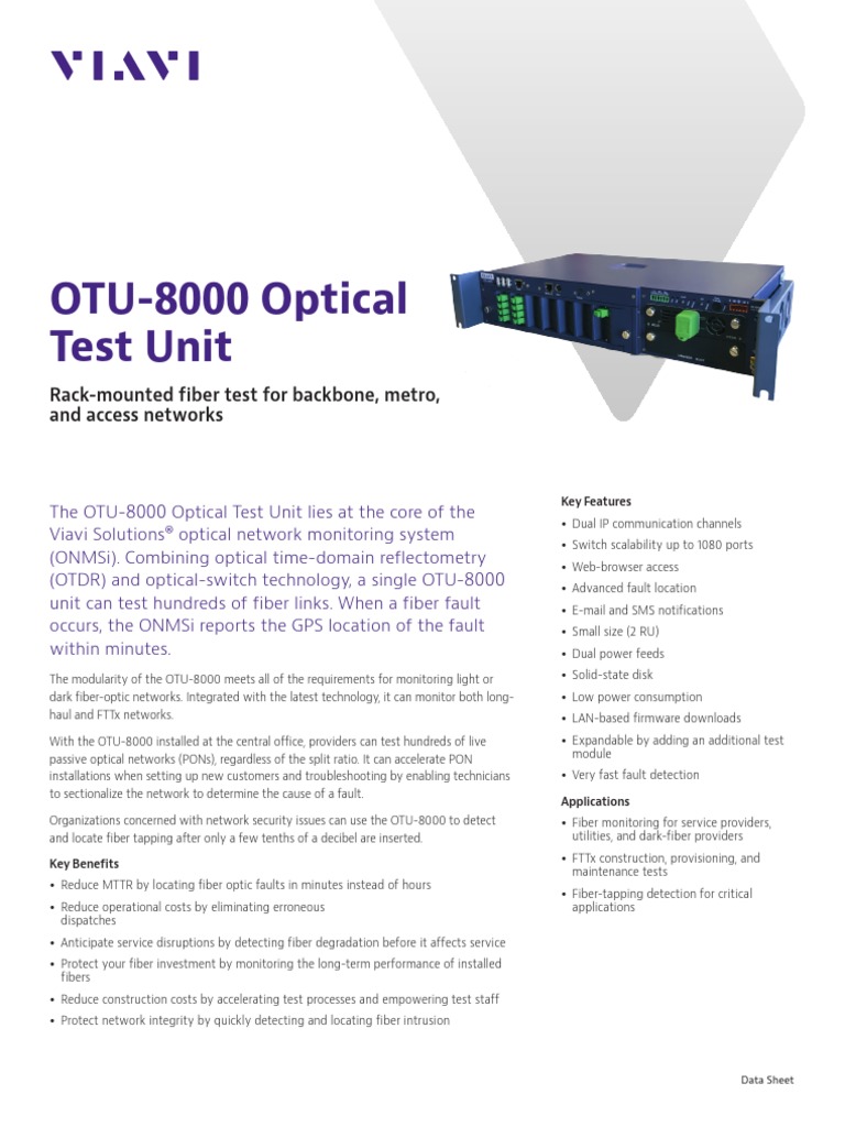 OTU-8000 Optical Test Unit: Rack-Mounted Fiber Test For Backbone, Metro ...