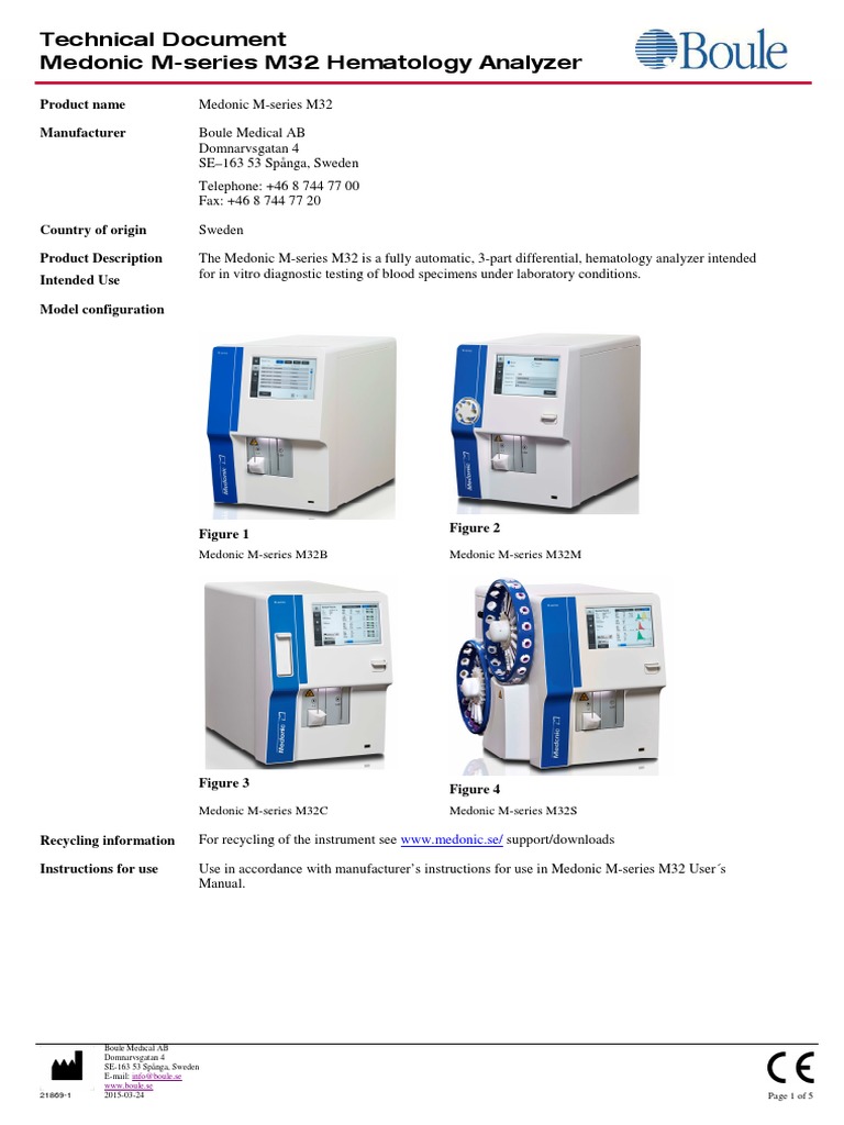 Technical Document Medonic M-Series M32 Hematology Analyzer: Product ...