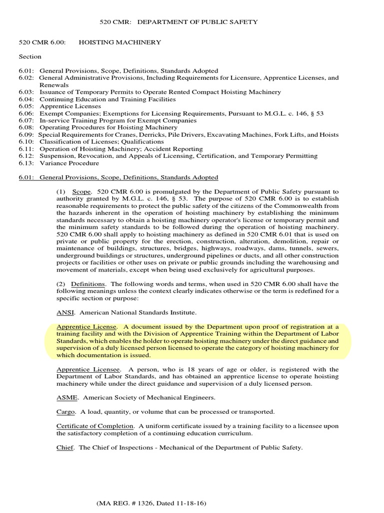 520cmr6 Hoisting Study Material | PDF | Driver's License | Crane (Machine)