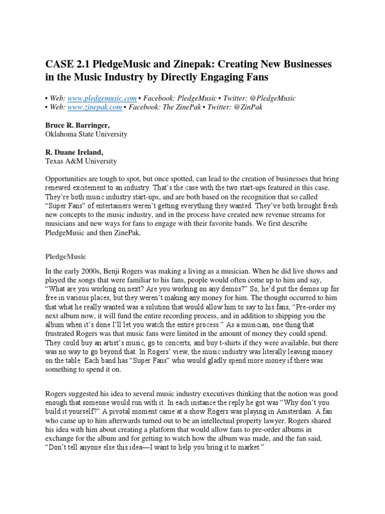 PledgeMusic and ZinePak: Engaging Fans | PDF | Music Industry | Business