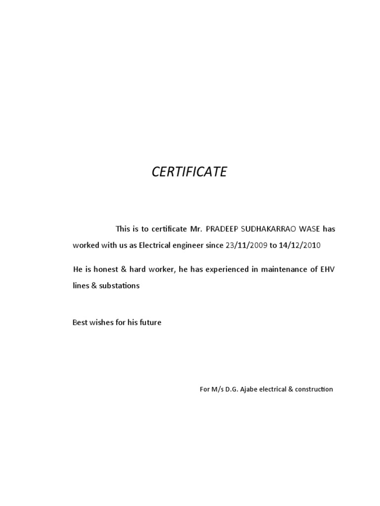 Certificate of Employment for Engineer | PDF