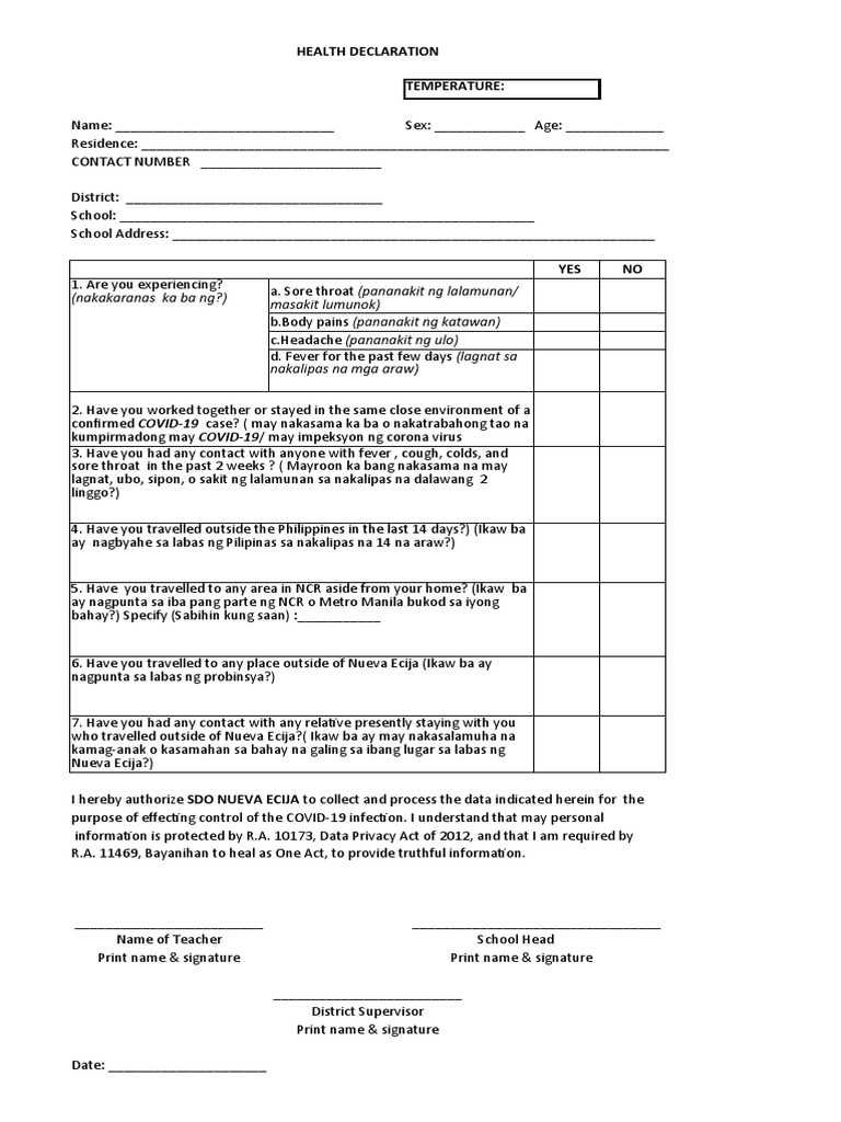 (Nakakaranas Ka Ba NG?) Masakit Lumunok) : Health Declaration ...