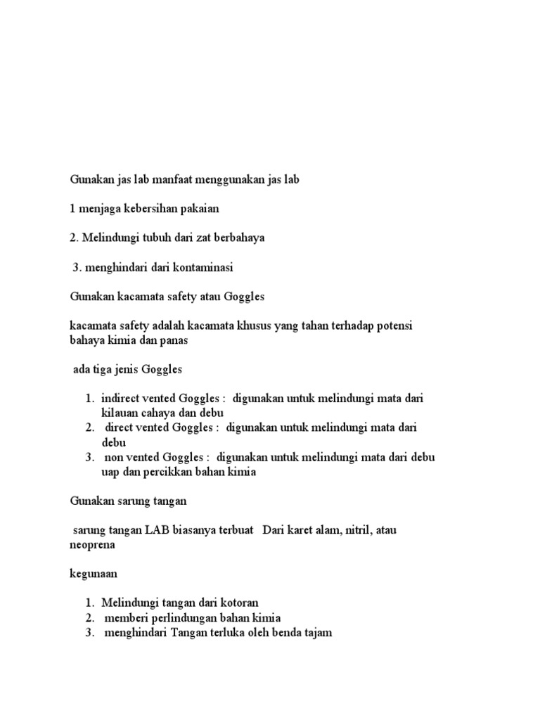 Gunakan Jas Lab Manfaat Menggunakan Jas Lab | PDF