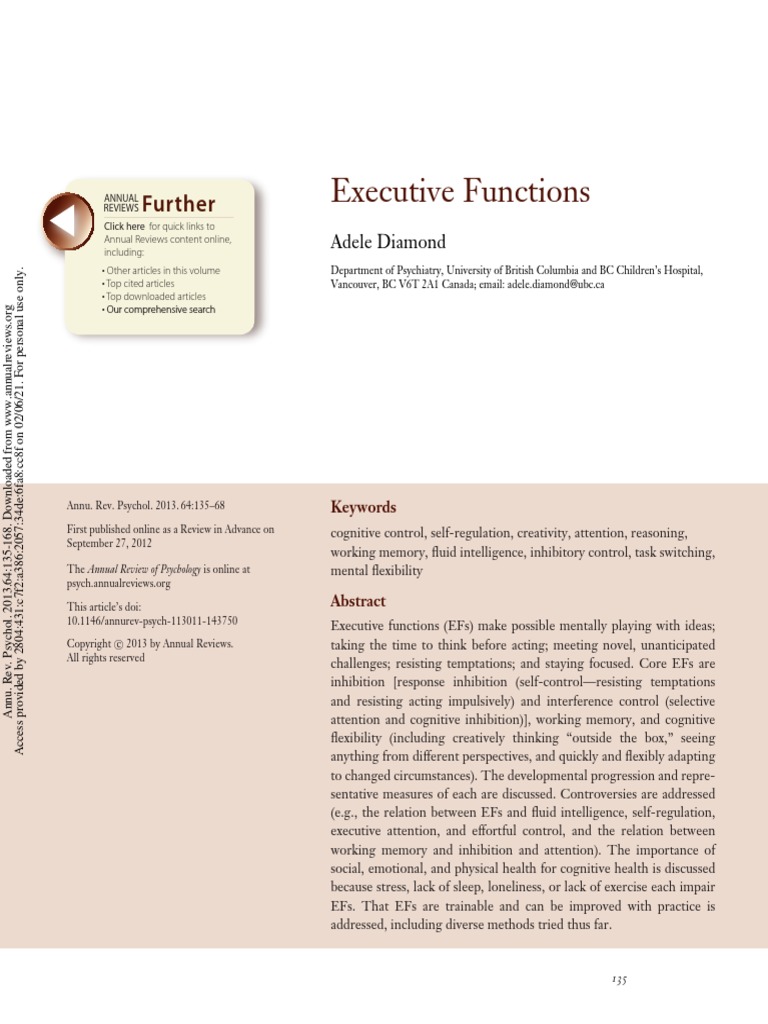 Executive Functions - Adele Diamond | PDF | Executive Functions | Working Memory
