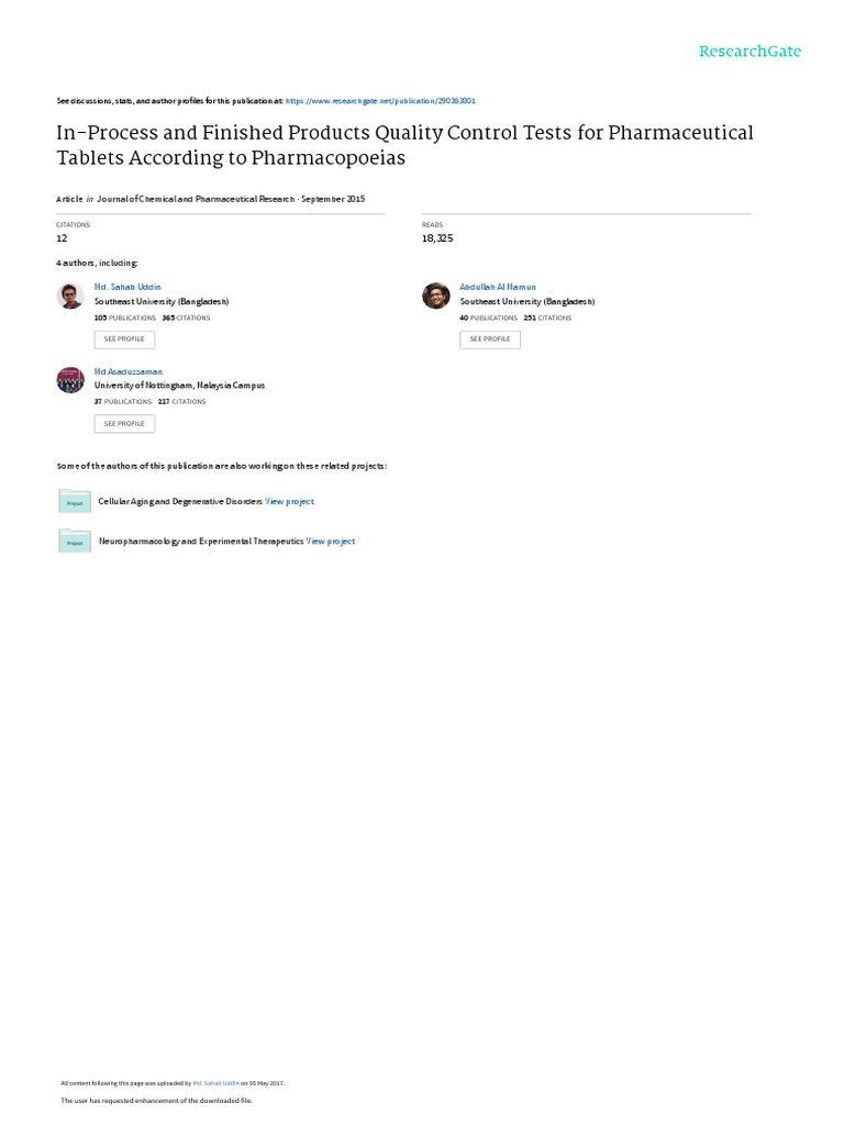 Pharma Tablet Quality Control Tests | PDF | Tablet (Pharmacy) | Pharmacy