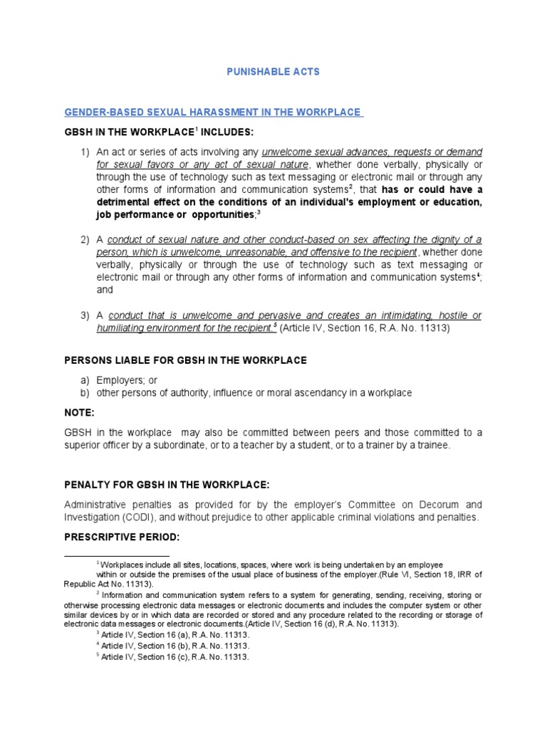GBSH in The Workplace Includes:: Punishable Acts | PDF | Sexual ...