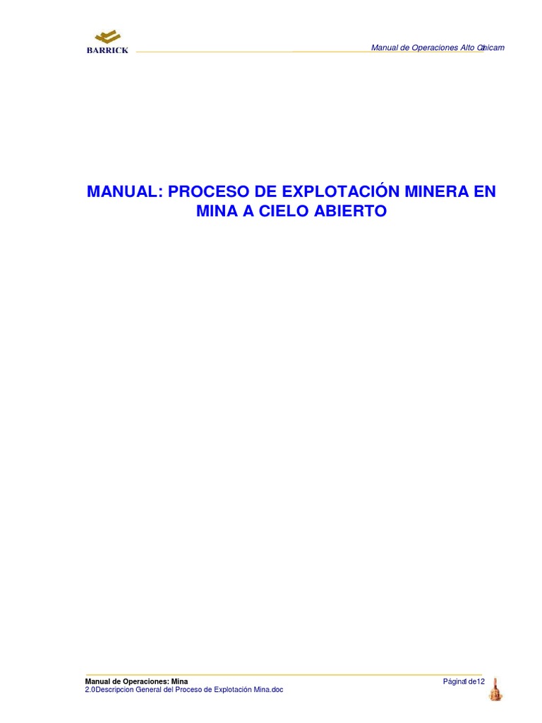 4.manual Proceso Explotacion Minera Mina Cielo Abierto Areas Extraccion ...
