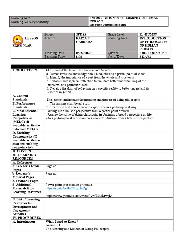 Lesson-Exemplar-in-Intro - of Philosophy Lesson 1.1 Holistic and ...