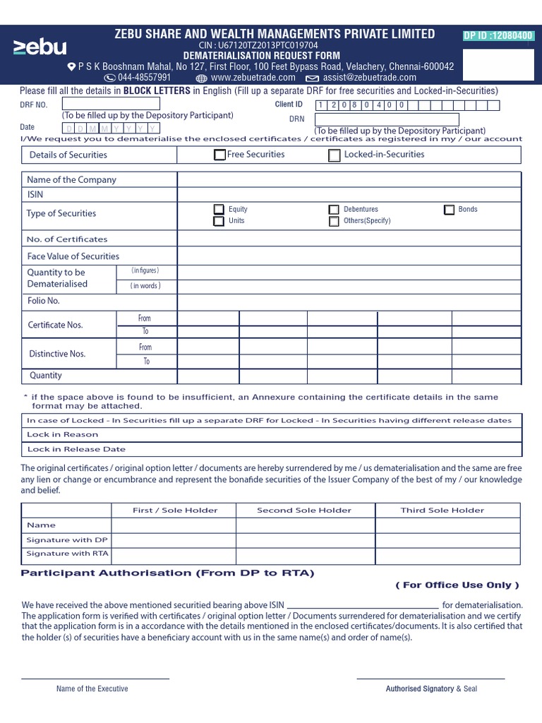 DRF Form | Download Free PDF | Securities (Finance) | Investments ...
