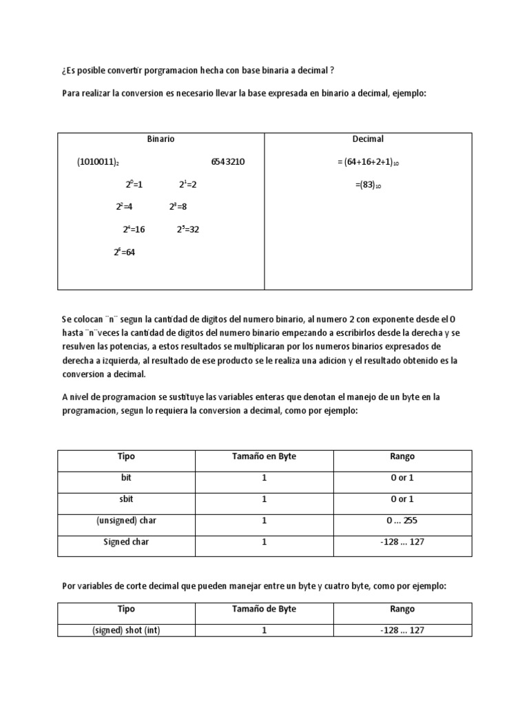 Convertir Hexa y Bi A Deci | PDF | Decimal | Byte