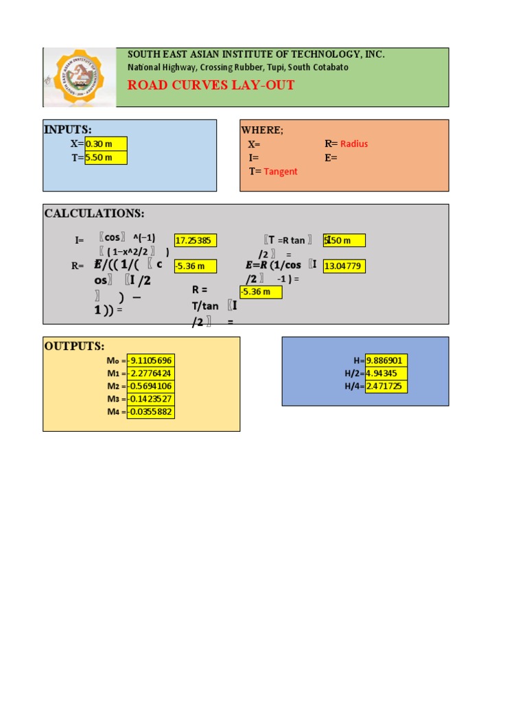 Calculation of Road Curve Layout Parameters for a Curve with a Radius ...