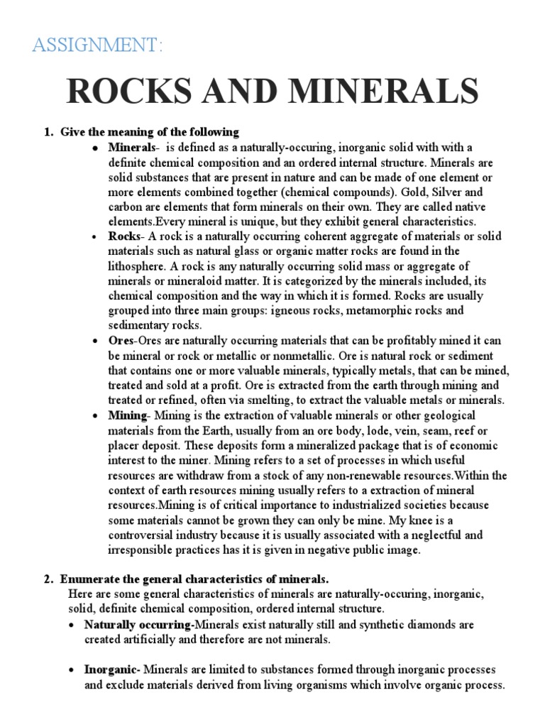 ASSIGNMENT Rocksss | PDF | Rock (Geology) | Minerals