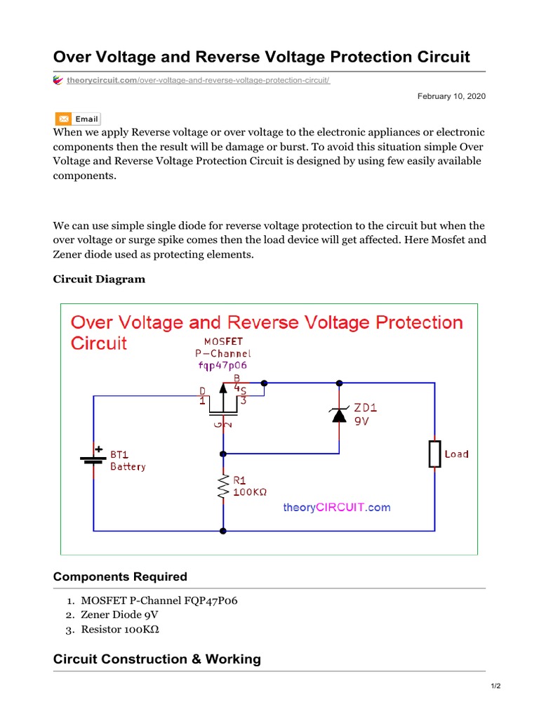 Over Voltage and Reverse Voltage Protection Circuit | PDF