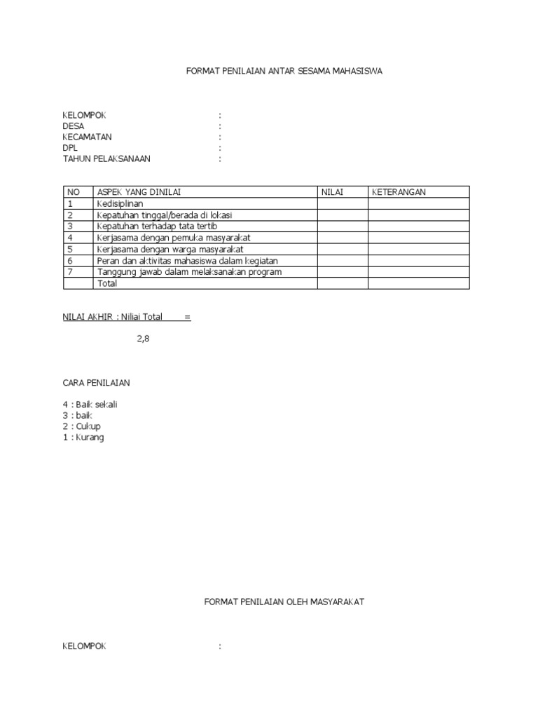 Format Penilaian KKN | PDF