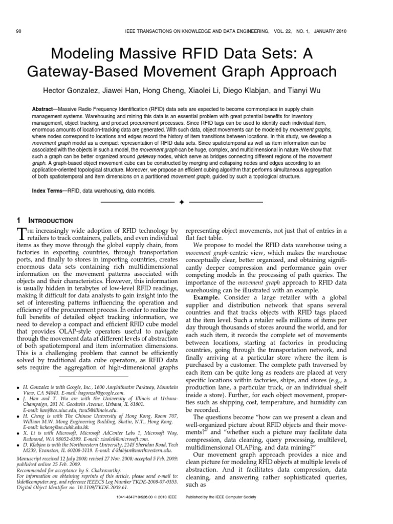 Modeling Massive RFID Data Sets: A Gateway-Based Movement Graph ...