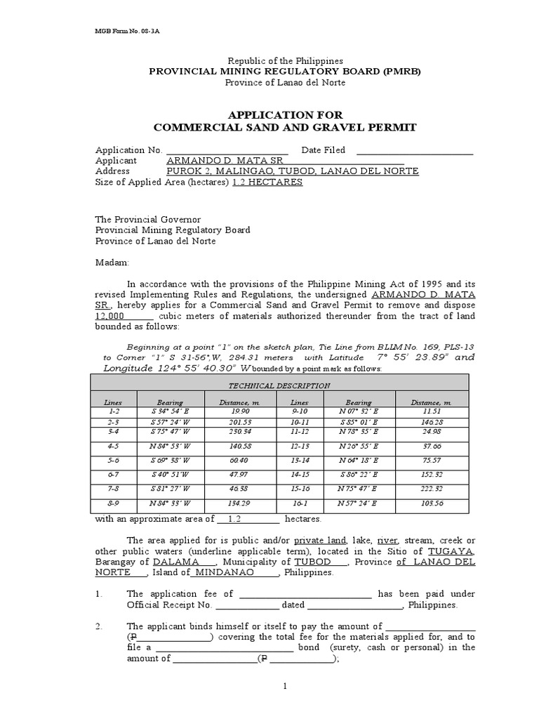 Application for a Commercial Sand and Gravel Permit in Lanao del Norte ...