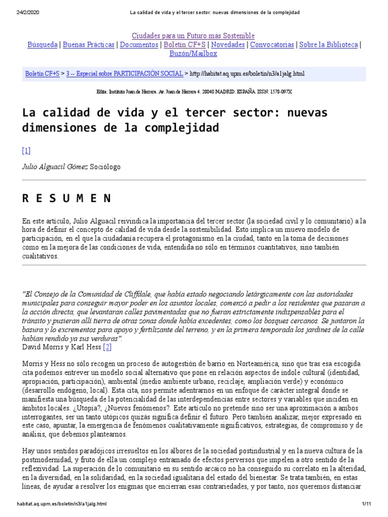 ALGUACIL ART 1997 La Calidad de Vida y El Tercer Sector COMPLEJIDAD ...