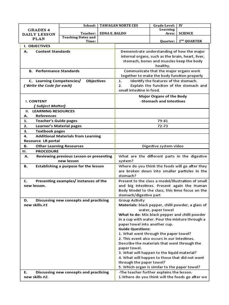 Major Organs of the Digestive System: A Lesson Plan on the Structure ...