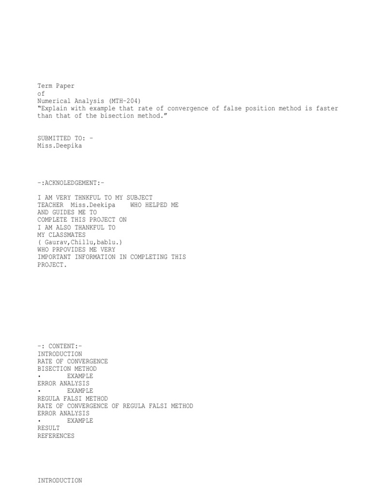 "Explain With Example That Rate of Convergence of False Position Method Is Faster Than That of ...