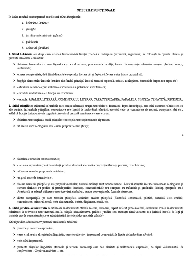 Stilurile Functionale-Schema Si Fisa de Lucru | PDF