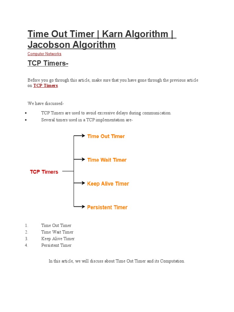 TCP Time Out Timer | PDF | Transmission Control Protocol | Network Architecture