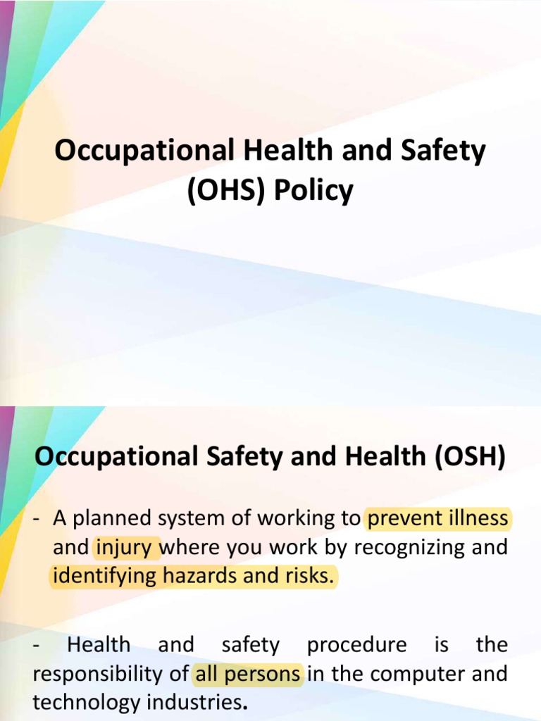 Occupational Health and Safety (OHS) Policy | PDF | Occupational Safety ...