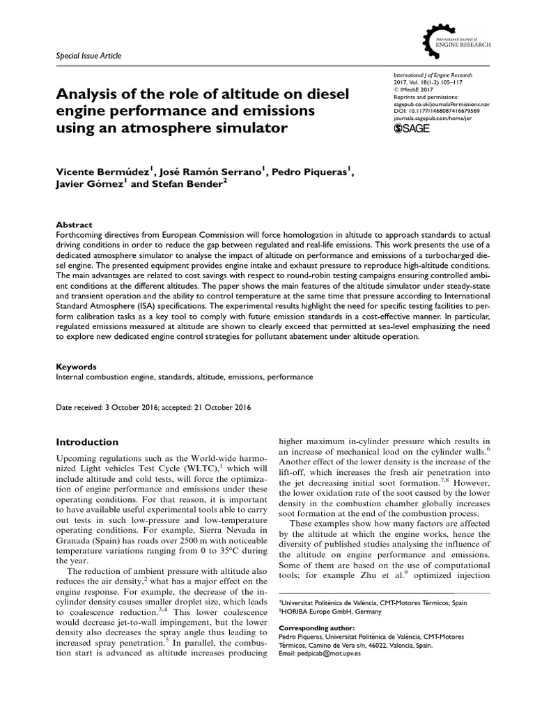 Analysis of The Role of Altitude On Diesel Engine Performance and ...