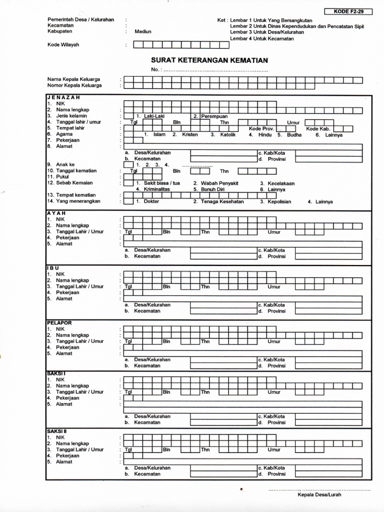 Form Surat Keterangan Kematian | PDF