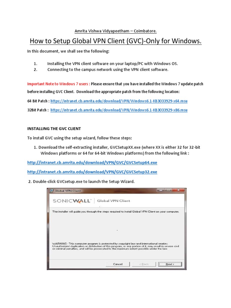 How To Setup Global VPN Client (GVC) - Only For Windows | PDF | Virtual ...