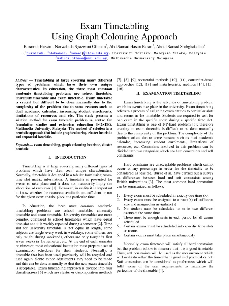 Exam Timetabling Using Graph Colouring Approach Icoci 2011 Download Free Pdf Vertex Graph