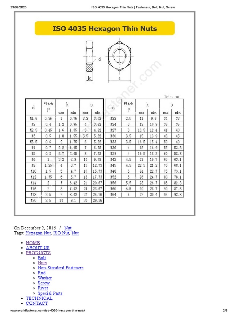 ISO 4035 Hexagon Thin Nuts - Fasteners, Bolt, Nut, Screw | PDF