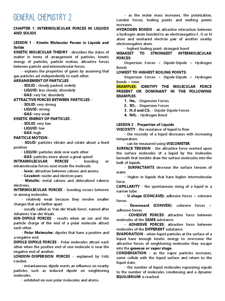 GENERAL CHEMISTRY 2 Midterms Reviewer Revised | PDF | Solution | Intermolecular Force