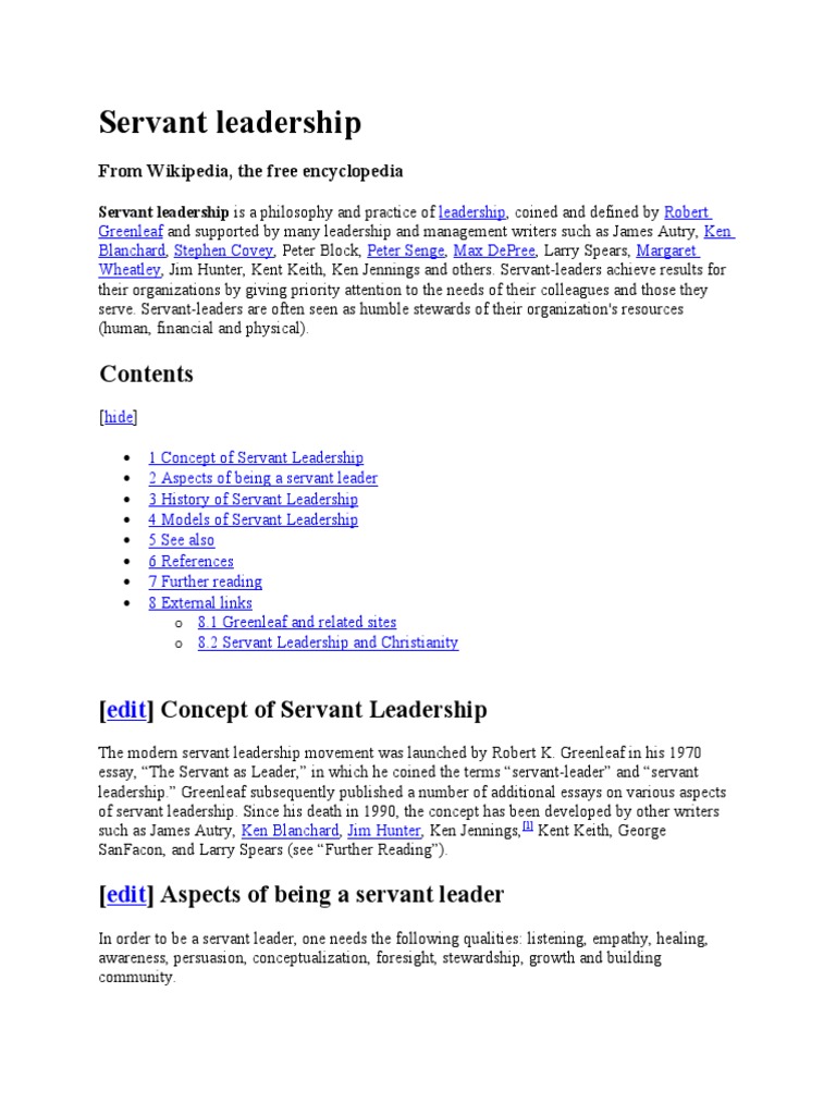 Servant Leadership: From Wikipedia, The Free Encyclopedia | PDF ...
