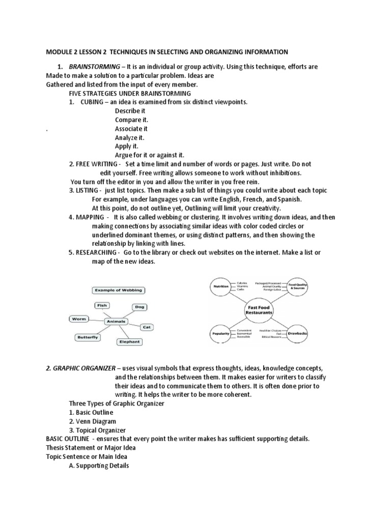 Module 2 Lesson 2 Techniques in Selecting and Organizing Information ...