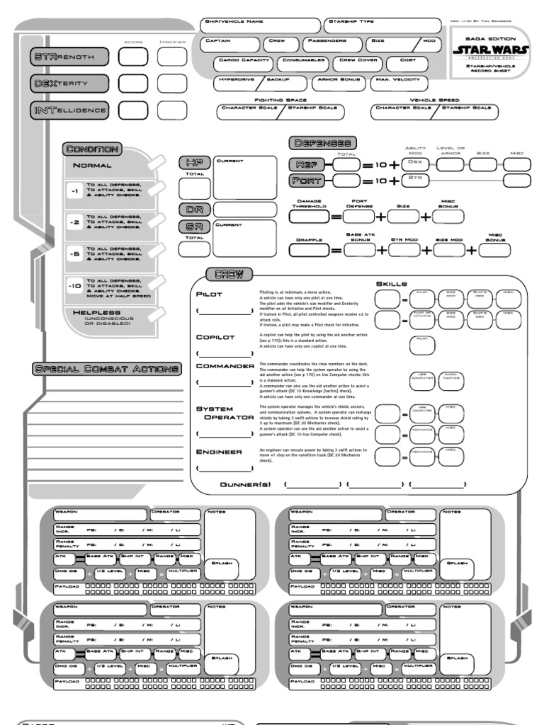 Star Wars RPG: Saga Edition Custom Starship Sheet | PDF | Artillery ...