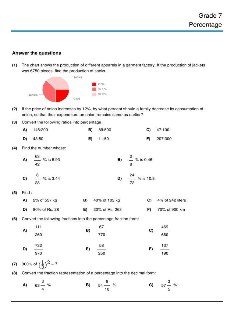 Grade 7 Percentage: Answer The Questions | PDF | Percentage | Numbers