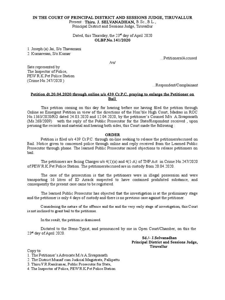 Bail Orders 23-04-2020 | PDF | Bail | Prosecutor