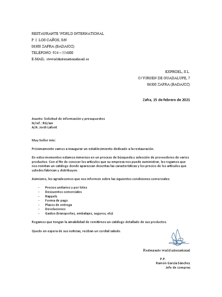 Modelo de Carta Solicitud de Catálogos | PDF