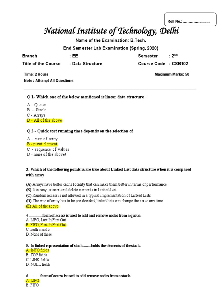 Datastructure End Sem Lab Eam Ee Pdf Array Data Structure Pointer Computer Programming 8645