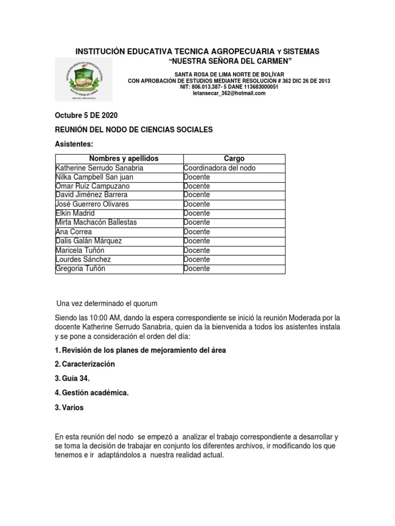 Actas Nodo de Sociales 2o20 | PDF | Maestros