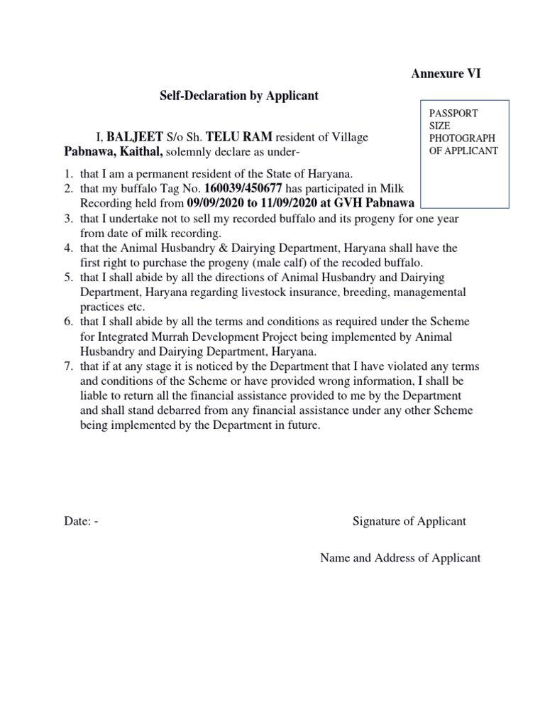 Self-Declaration for Livestock Scheme | PDF