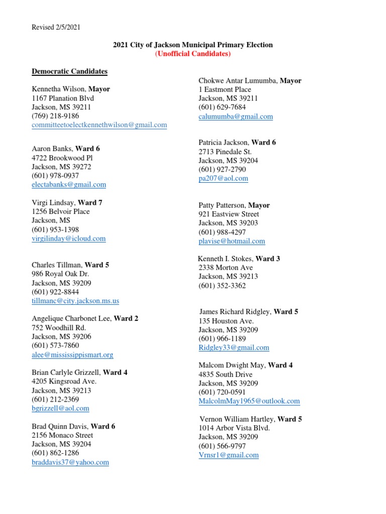 COJ 2021 Municipal Candidates Unofficial 2-5-21 | PDF | Government ...