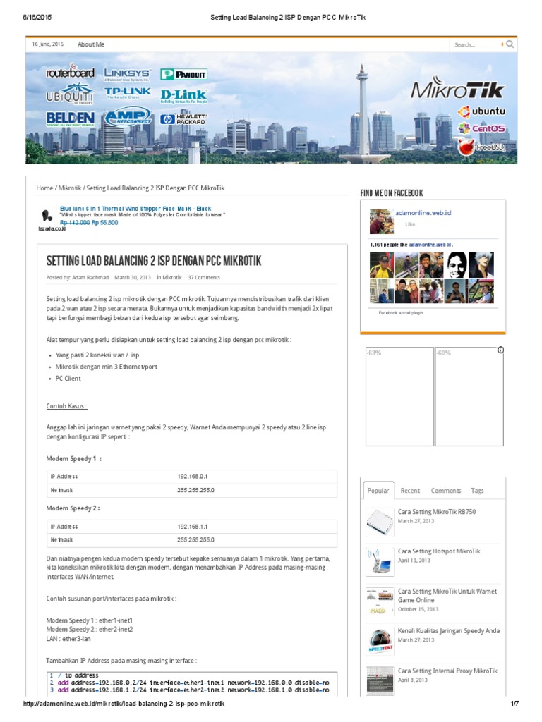 Setting Load Balancing 2 ISP Dengan PCC MikroTik | PDF
