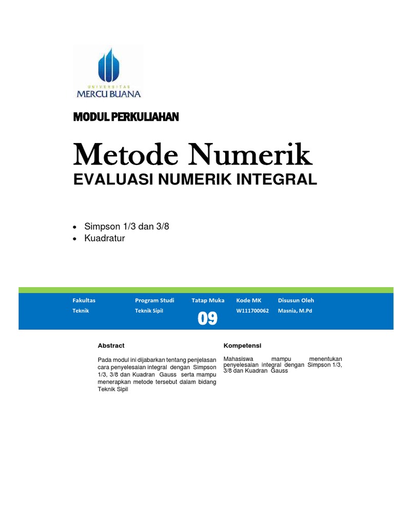 Evaluasi Numerik Integral Metode Simpson | PDF
