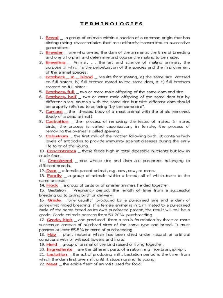 Key Terms in Animal Breeding | PDF | Horse Breeding | Mare