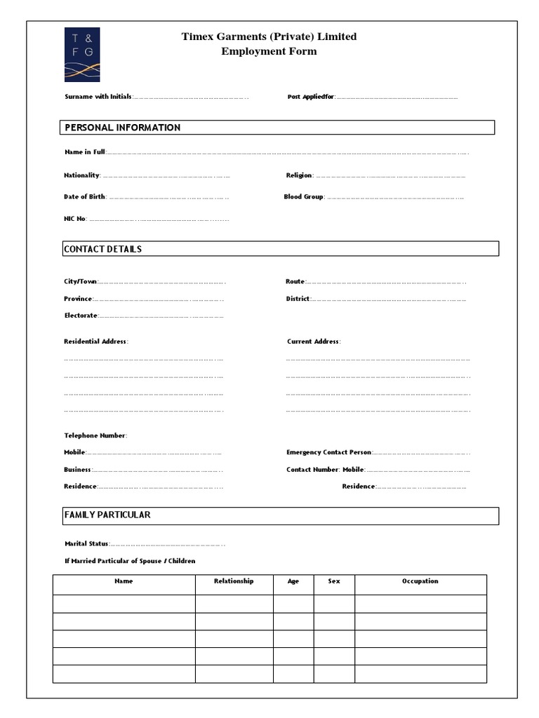 Employment Form - Timex | PDF | Employee Benefits | Government