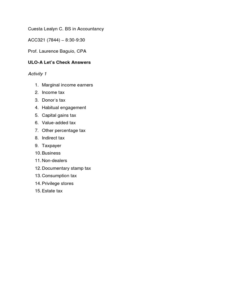 ULO-A Let 'S Check Answers: Activity 1 | PDF