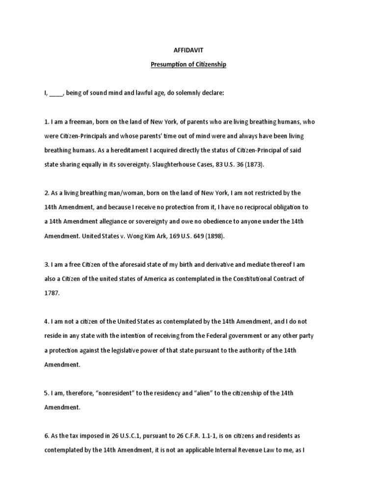 AFFIDAVIT of Citizenship | PDF | Citizenship Of The United States | Policy