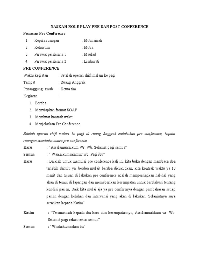 Naskah Role Play Pre Dan Post Conference | PDF