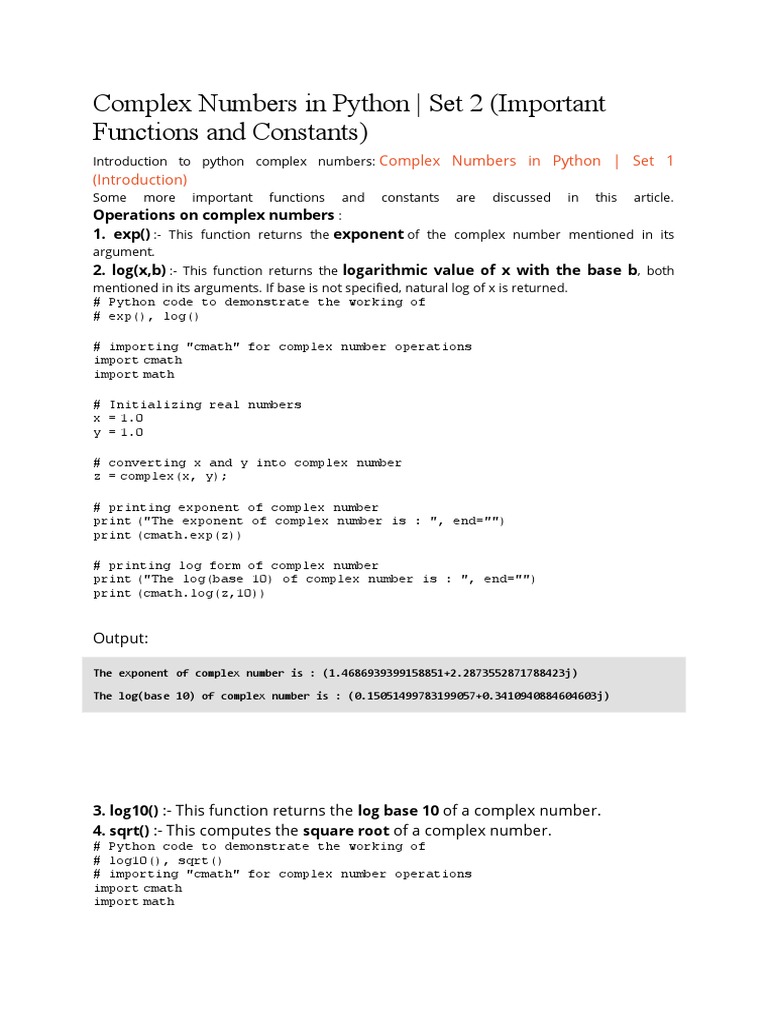Complex Numbers in Pytho1 | PDF | Logarithm | Exponential Function